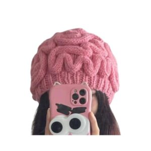 almondjoy brain beanie hat gothic punk knit cute beanie alt y2k accessories punk knitted headwear christmas halloween (pink)