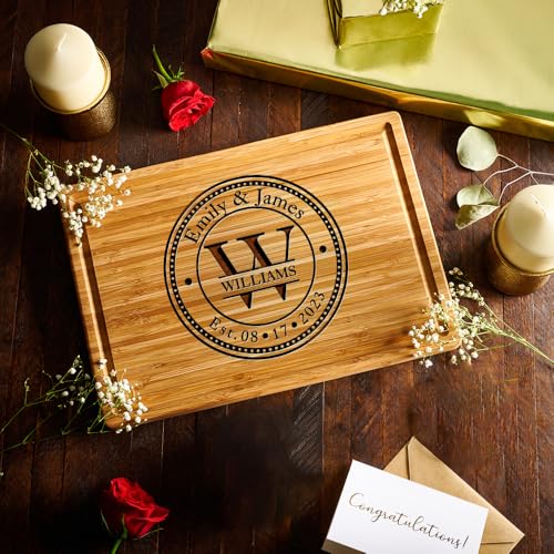 Personalized Wedding Cutting Board - Custom Monogram Engraved Charcuterie Board, Bridal Shower Registry Gift Ideas - 50th Anniversary Gift for Her, USA Hand Crafted