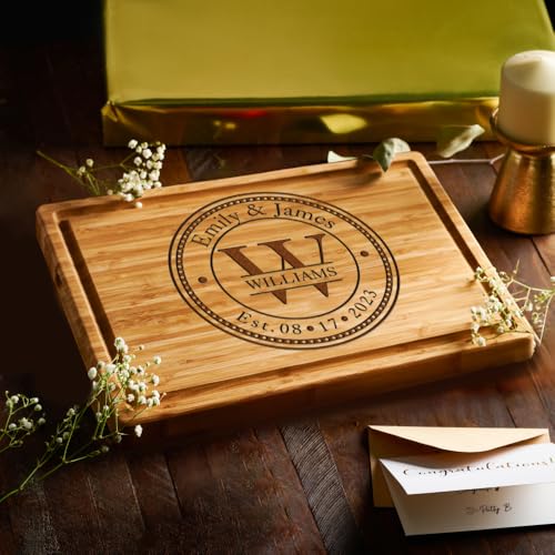 Personalized Wedding Cutting Board - Custom Monogram Engraved Charcuterie Board, Bridal Shower Registry Gift Ideas - 50th Anniversary Gift for Her, USA Hand Crafted