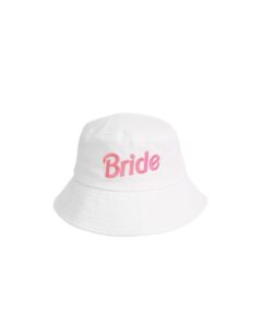 festa vida lets go party bucket hat for bridal and bachelorette parties; cute pool & beach hats for brides & bridesmaids (white)