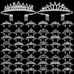 riceshoot 50 pcs tiara crowns bulk for women crystal princess tiara queen rhinestone crown with comb silver bridal wedding headband for women prom birthday party hair accessory(classic style)