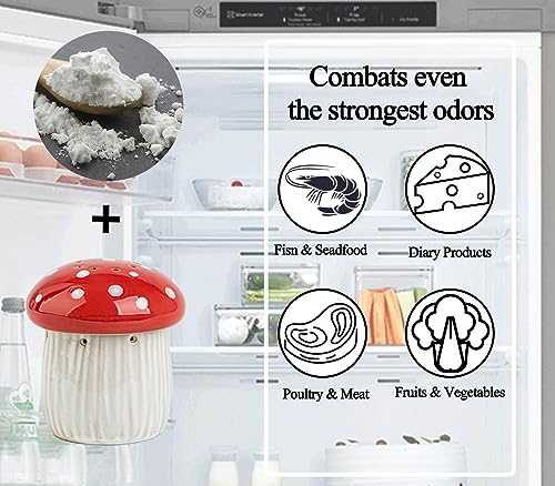 Mushroom Baking Soda Holder For Fridge Deodorizer Ceramic Baking Soda Fridge Holder Odor Absorber Container Smell Remover Cute Fridge Deodorizer Refrigerator Odor Eliminator(No Soda)