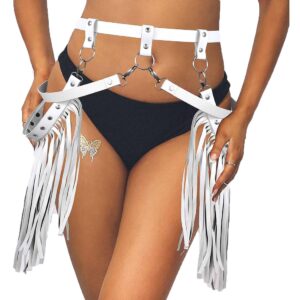 asooll punk leather women belts tassel fashion waist belts nightclub party rave accessories belts for women and girls (white)