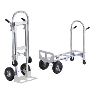 vevor aluminum convertible hand truck, 2 in 1 design 800 lbs capacity, heavy duty industrial collapsible cart, dolly cart with rubber wheels for transport and moving in warehouse, supermarket, garden