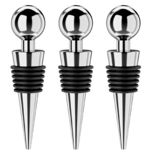 bettfor wine stoppers for wine bottles 3pcs vacuum wine bottle stopper with silicone reusable wine corks, leak proof keep fresh suitable for standard (silver, 3 pack)