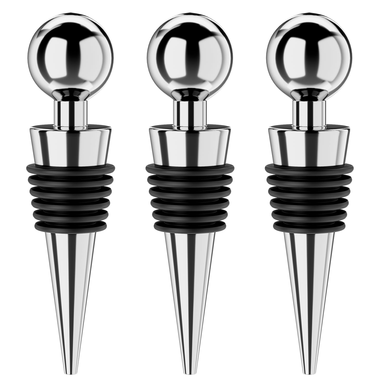 BETTFOR Wine Stoppers for Wine Bottles 3Pcs Vacuum Wine Bottle Stopper with Silicone Reusable Wine Corks, Leak proof Keep Fresh Suitable for Standard (Silver, 3 Pack)