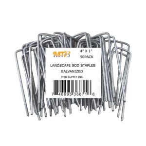 50 pack 4 inch 11ga(0.12inch) landscape staples garden stakes fence netting pins ground spikes sod cover fabric pegs anti-rust galvanized