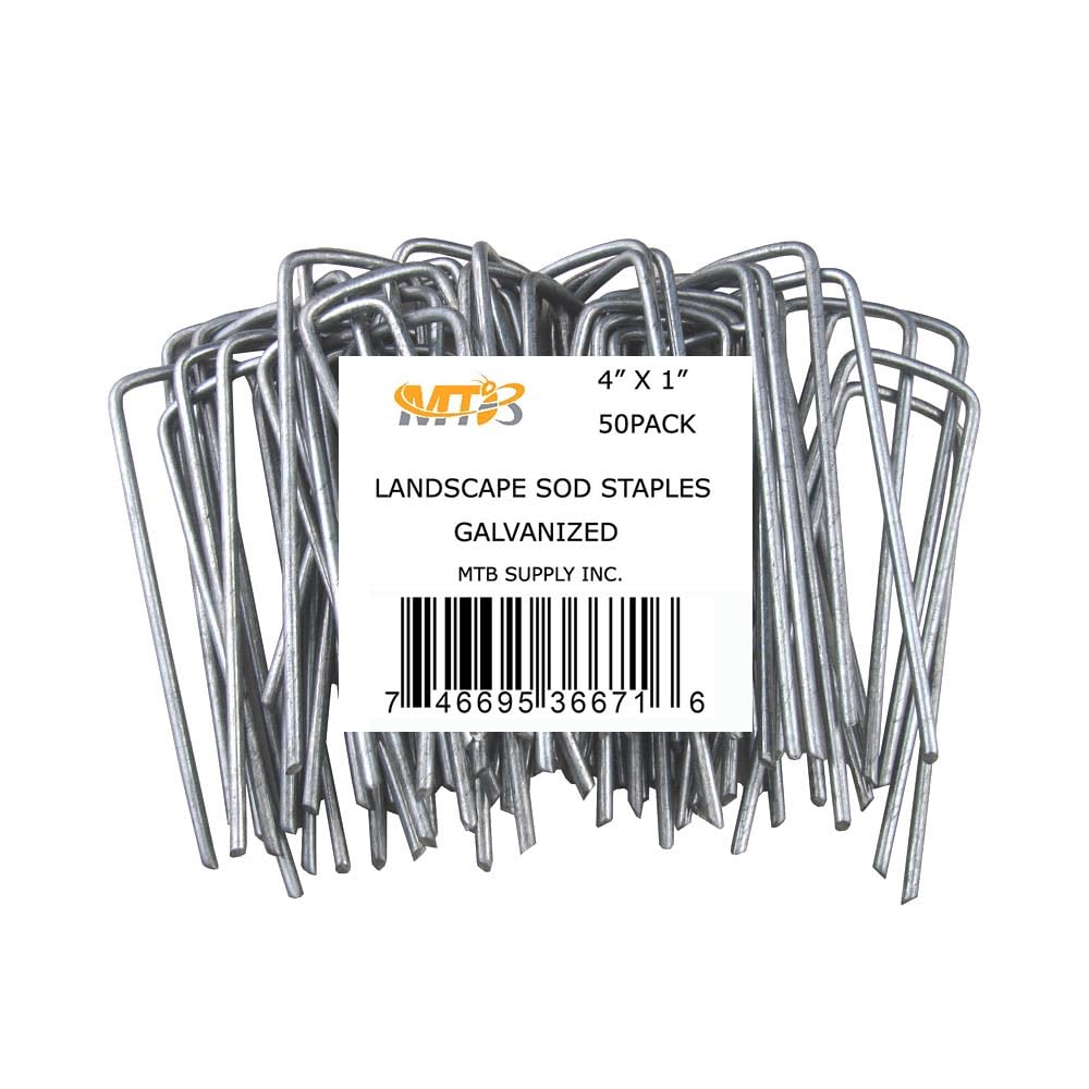 50 Pack 4 Inch 11GA(0.12inch) Landscape Staples Garden Stakes Fence Netting Pins Ground Spikes Sod Cover Fabric Pegs Anti-Rust Galvanized