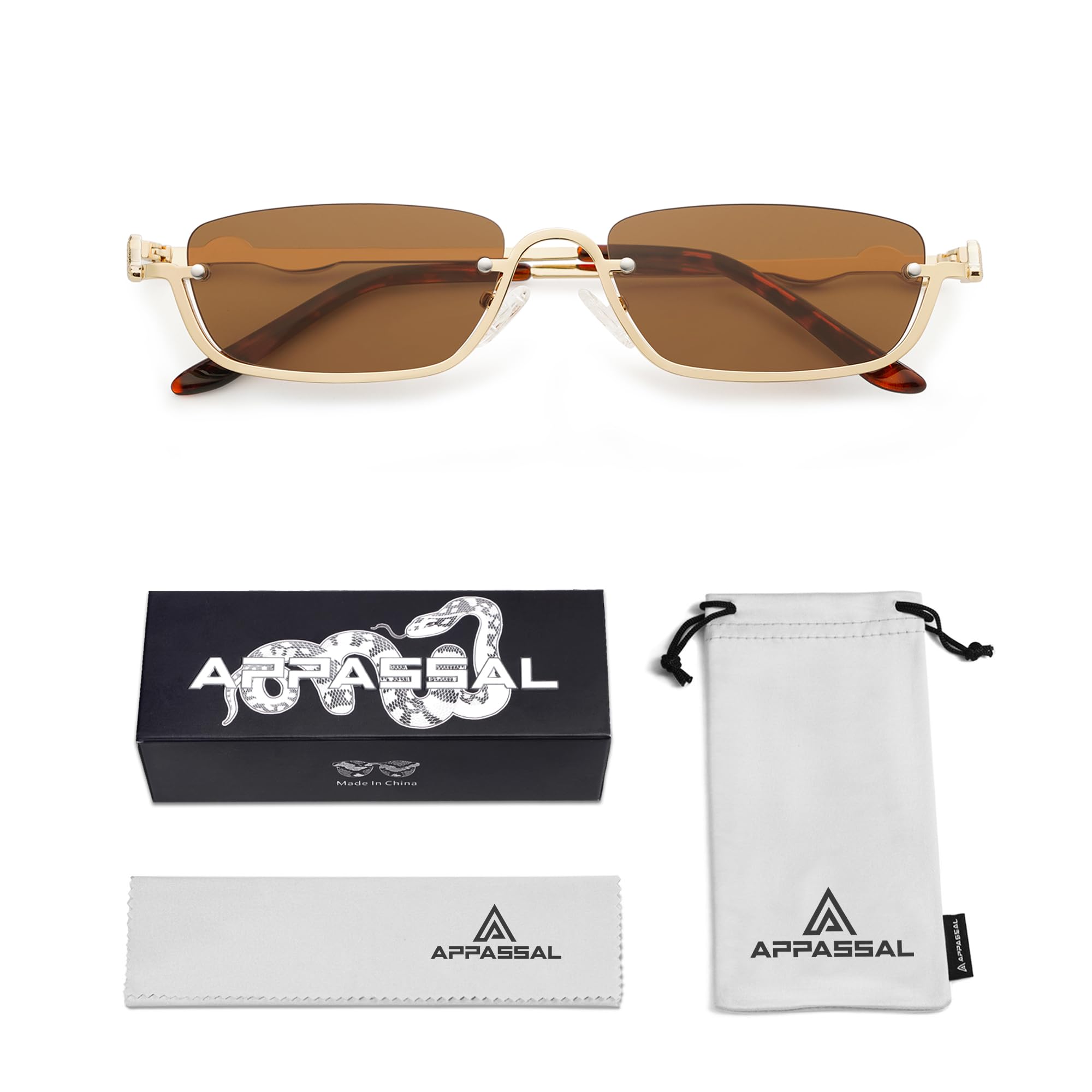 Appassal Y2K Snake Sunglasses for Women Men Narrow Rectangular Y2k Chic Sunnies AP3649,Gold/Brown