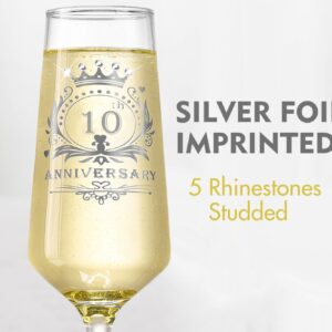 ROXBURGH 10th Wedding Anniversary Champagne Flutes Gifts Set of 2, 10th Anniversary Decorations 7 OZ Crystal Champagne Glasses, Wedding Gifts, Couples, Parents Anniversary