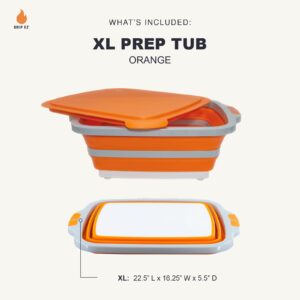 Drip EZ Collapsible BBQ Prep Tub - For Meal Prep, Marinating, Food Storage - Includes Cutting Board & Lid - (1) XL - Orange