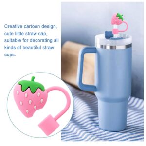 Flower Straw Cover Cap for Stanley Cup Silicone Straw Topper Compatible with 30 and 40 Oz Tumbler with Handle,Straw Tip Covers 10 mm 0.4 in for Straw Tip Covers (6pcs Strawberry Cloud Flower)