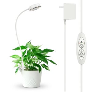 sansi grow lights for indoor plants, pot clip led plant light for growing full spectrum, plant growing lamp with 4-level dimmable, auto on off 3 6 12 hrs timer for pot plants, white 10w 1-pack