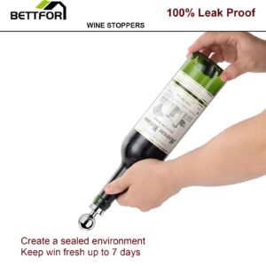 BETTFOR Wine Stoppers for Wine Bottles 3Pcs Vacuum Wine Bottle Stopper with Silicone Reusable Wine Corks, Leak proof Keep Fresh Suitable for Standard (Silver, 3 Pack)