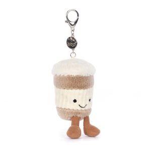 jellycat amuseables coffee-to-go bag charm, 4.5 inches | food and drink plush keychain | great gift idea