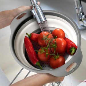 Glad Collapsible Colander Strainer - 2L | Small Pasta Drainer for Kitchen, Vegetables, and Fruit | Round Plastic Foldable Draining Basket for Easy Storage,Grey