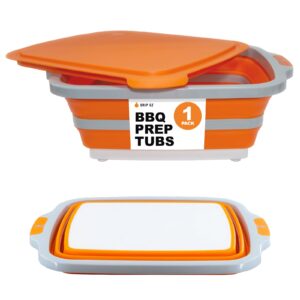 drip ez collapsible bbq prep tub - for meal prep, marinating, food storage - includes cutting board & lid - (1) xl - orange