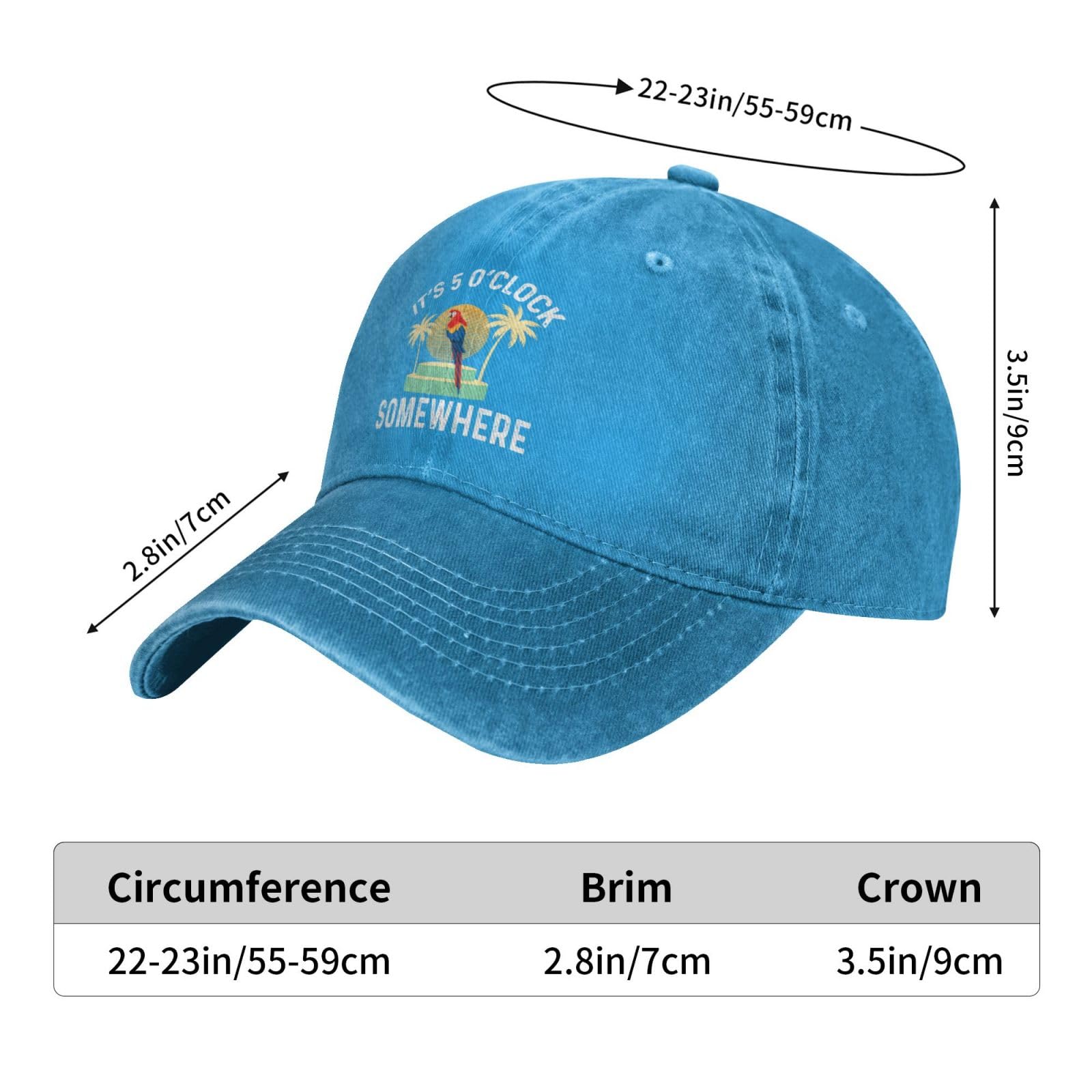 Philysonic Blue Baseball Hat for Men & Women, 5 O'clock Somewhere, Adjustable, Graphic, Unisex