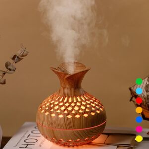 colorful cool mini humidifier, flower shape humidifier,usb personal desktop humidifier for car, office room, bedroom,etc. 2 mist modes, 7 colors,super quiet (lightwood)