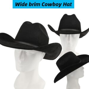 BESOOGII Wide Brim Felt Cowboy Hat for Women Men Western Cowgirl Hats (L, Black)