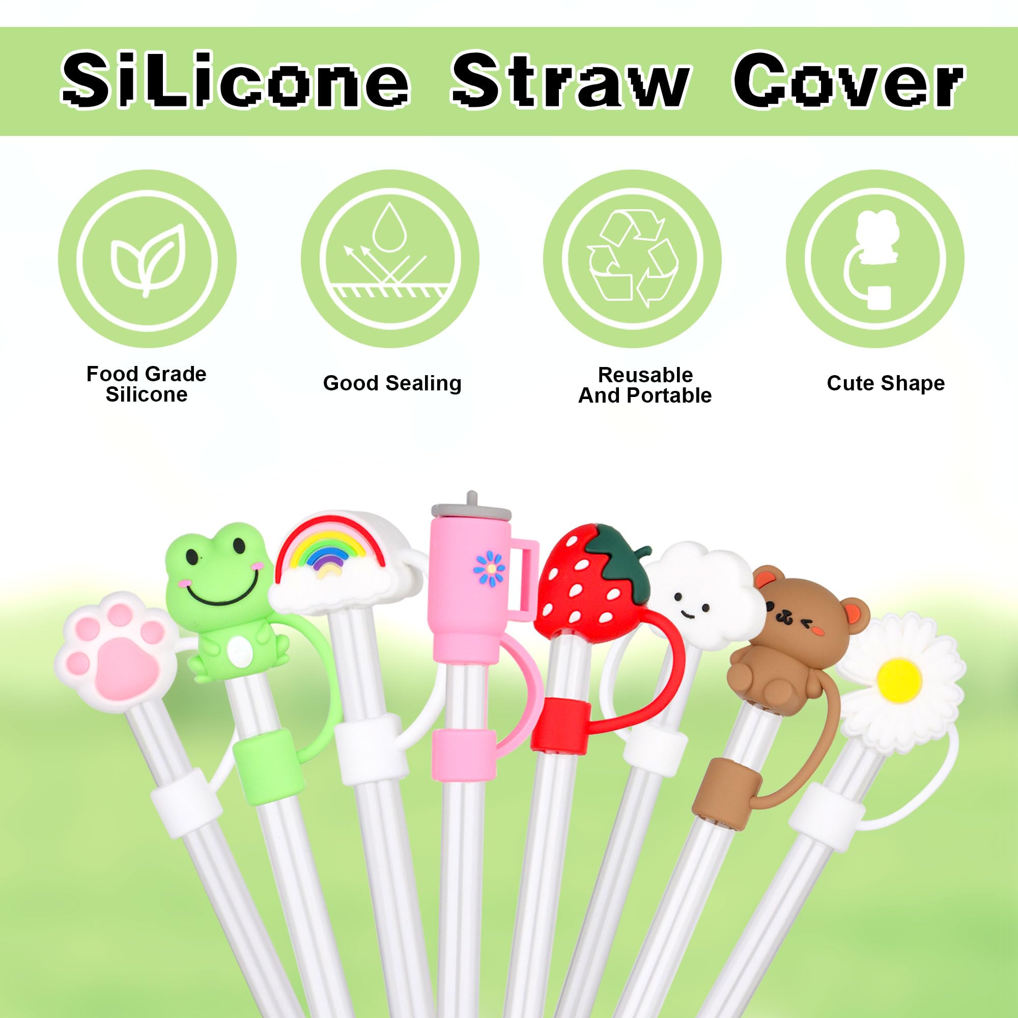 8PCS Straw Cover Resuable Silicone Straw Tip Covers 10mm Straw Covers Cap Cute Straw Toppers Fit for Stanley 30 40 oz Tumbler with Handle Tumbler Cups Straw Protector Tips Lids Accessories