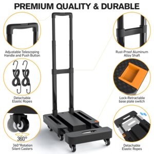 [Upgraded Version] Folding Hand Truck Dolly, 450LBS Heavy Duty Luggage Cart, Utility Cart with 6 Wheels & 2 Elastic Ropes for Luggage Travel Moving Shopping Airport Office Use