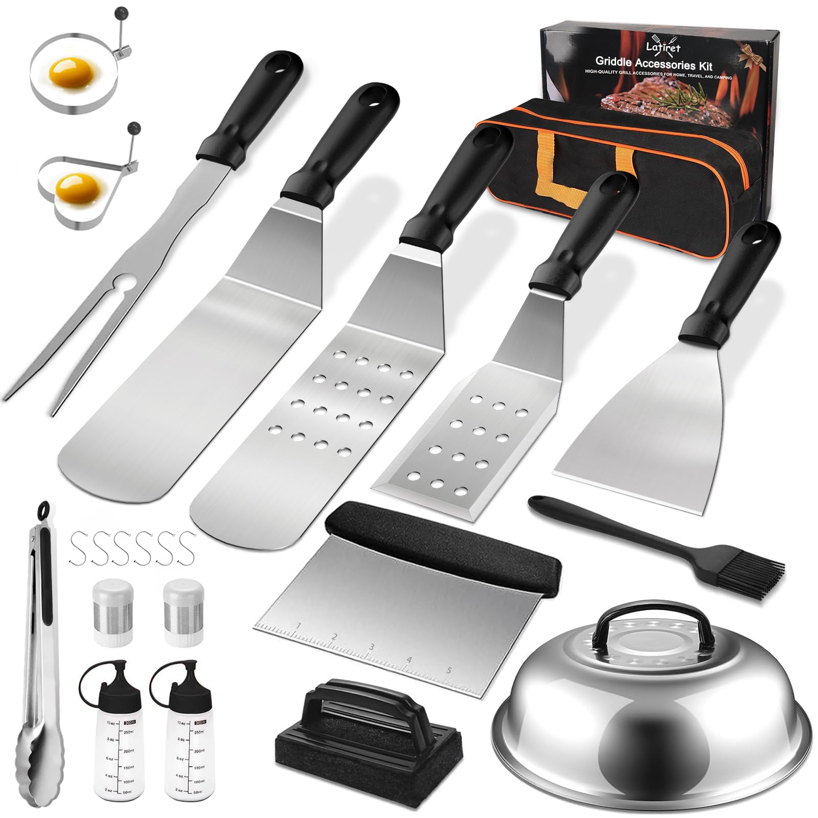 Latiret Blackstone Griddle Accessories Kit, 23Pcs Grilling Accessories Set for Camp Chef, Flat Top Griddle Accessories with Scraper, Spatula, Basting Cover, Tongs, Egg Ring, Outdoor Grill Tools