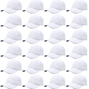 Falari 24 Pack Unisex Baseball Cap Bulk Wholesale Plain Blank Hat Adjustable Size White