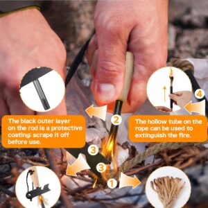 Fire Starter Survival Tool, Fire Starter Kit Includes Magnesium Rod, Steel Striker, 2 Pcs Wick Hemp Rope and Multifunctional Outdoor Bag, Fire Starters for Campfires Hiking Survival Training Gift