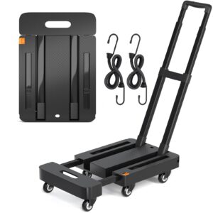 [upgraded version] folding hand truck dolly, 450lbs heavy duty luggage cart, utility cart with 6 wheels & 2 elastic ropes for luggage travel moving shopping airport office use