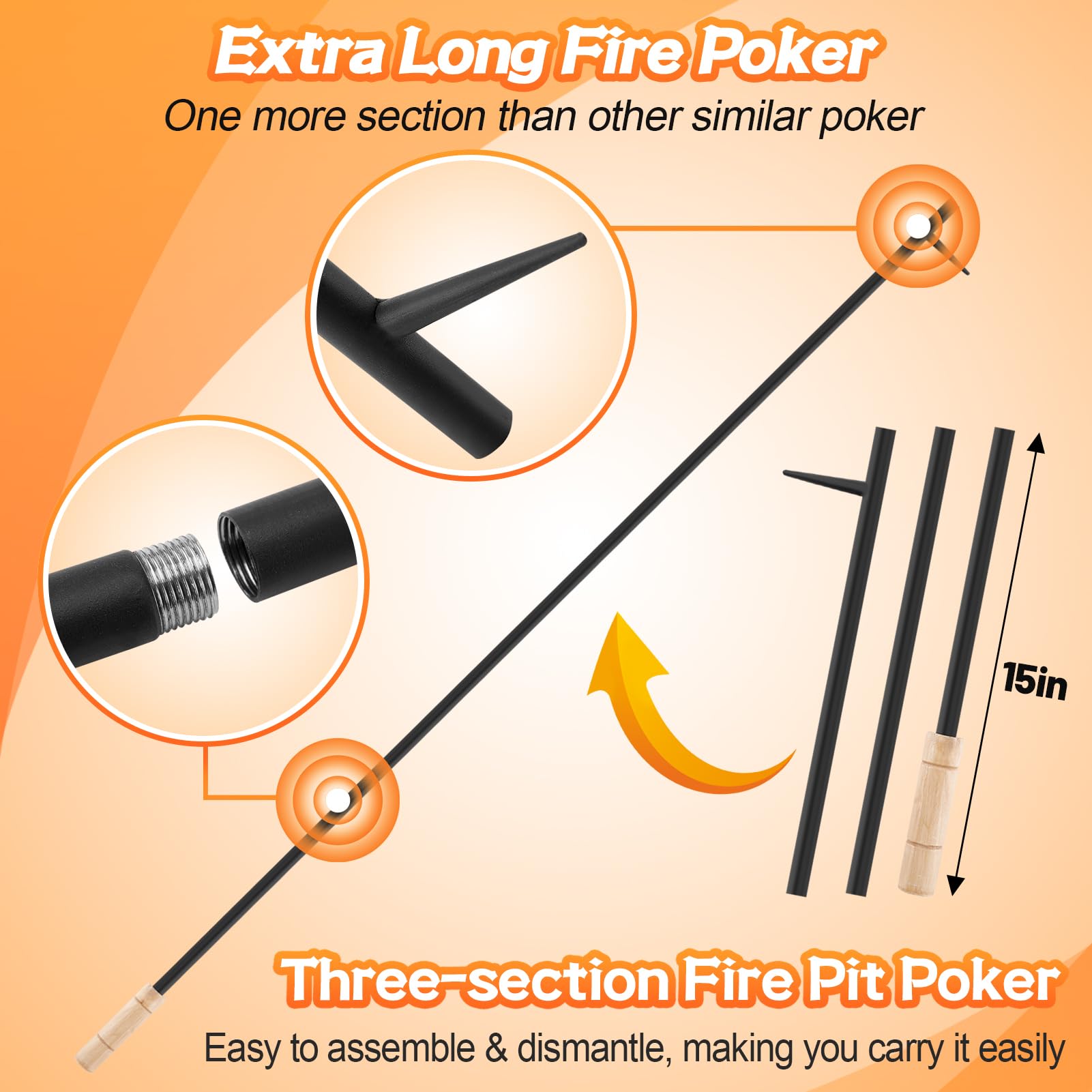 45in Extra Long Fire Poker - Blow Poke, 25in Fire Tongs, Portable Fire Pit Tools, Fireplace Poker and Tongs Set for Campfire Bonfires Wood Stove Firewood