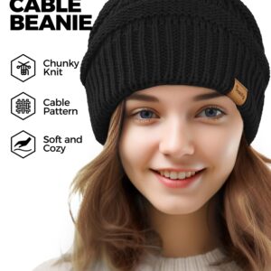 Black Slouchy Beanies for Women Cable Knit Winter Hats Ladies Gifts Oversized Chunky Skull Cap Thick Warm Stocking Caps for Cold Weather Cute Fashionable Spring Fall Beanies Hat Snow Caps Christmas