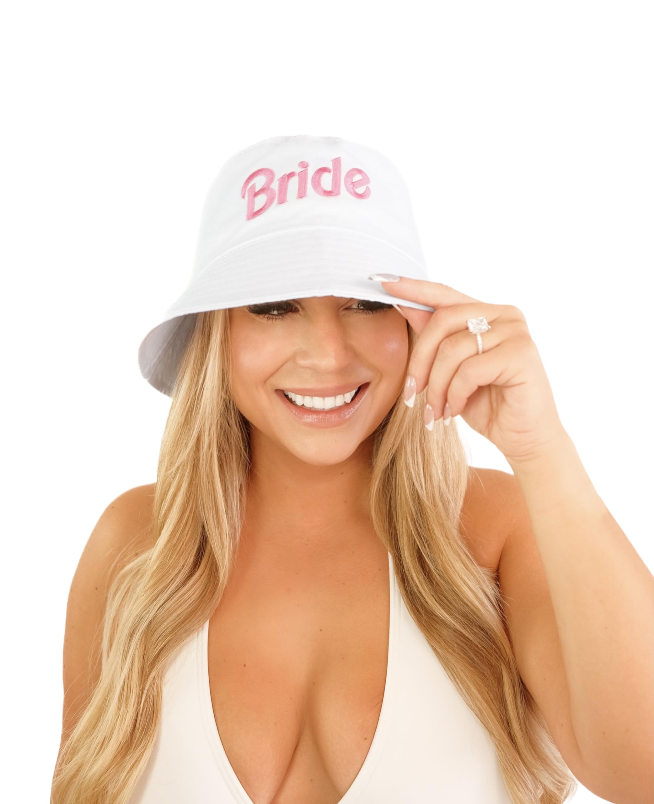 FESTA VIDA Lets Go Party Bucket Hat for Bridal and Bachelorette Parties; Cute Pool & Beach Hats for Brides & Bridesmaids (White)