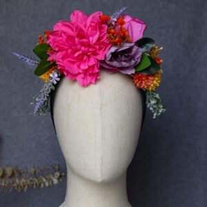 Vividsun Flower Crown Day of the dead Headpiece Party Fiesta Flower Headband (Pink fuchsia green leaf)