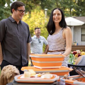 Drip EZ Collapsible BBQ Prep Tub - For Meal Prep, Marinating, Food Storage - Includes Cutting Board & Lid - (1) XL - Orange