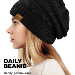 Black Slouchy Beanies for Women Cable Knit Winter Hats Ladies Gifts Oversized Chunky Skull Cap Thick Warm Stocking Caps for Cold Weather Cute Fashionable Spring Fall Beanies Hat Snow Caps Christmas