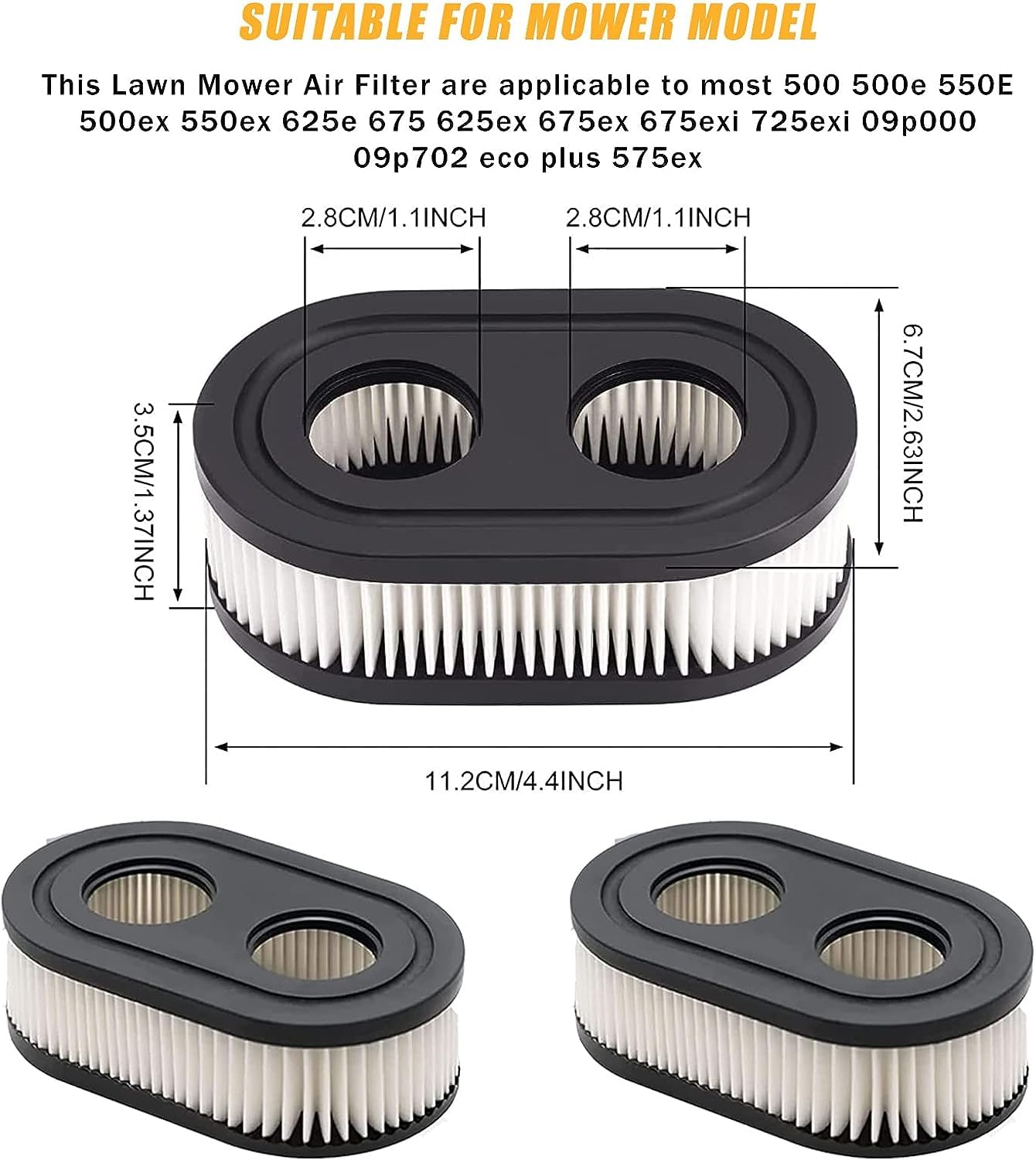 4Pack Air Filter, Suitable for 593260 798452 334404Series Engine 550E 500EX 550EX 625 575EX 4247 5432 5432K 09P00 09P702 Lawn Mower Air Filter Mower Series Engine