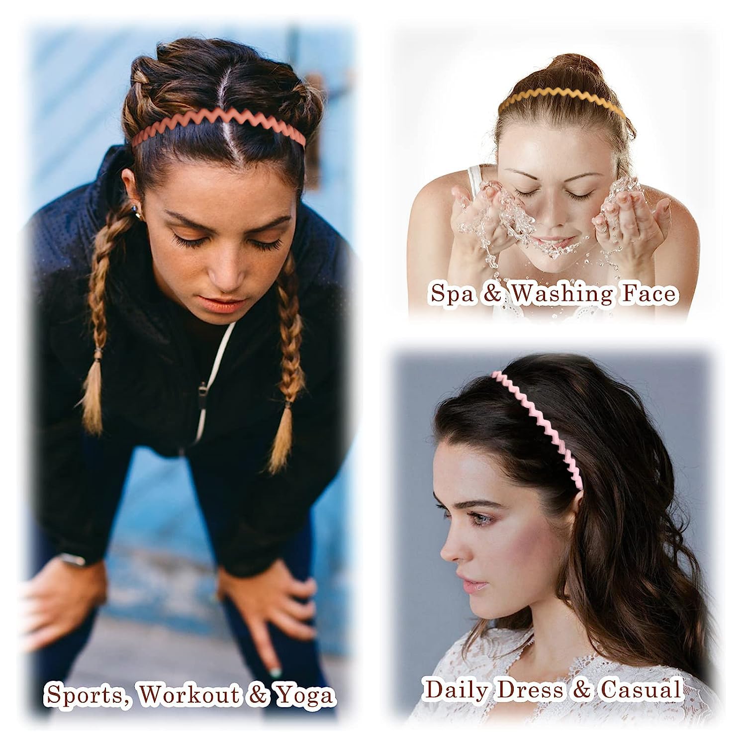 YONOY 12 Pcs Plastic Headbands, Thin Non-Slip Hair Bands for Women, Men, and Teens