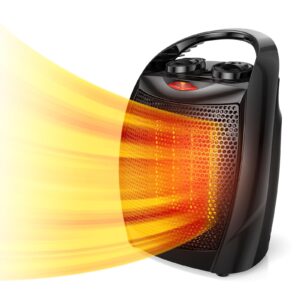 rintuf small space heater, 1500w electric heater, ptc fast heating ceramic heater w/ 3 modes, adjustable thermostat, overheat/tip-over protection, portable heater fan for office room desk indoor use