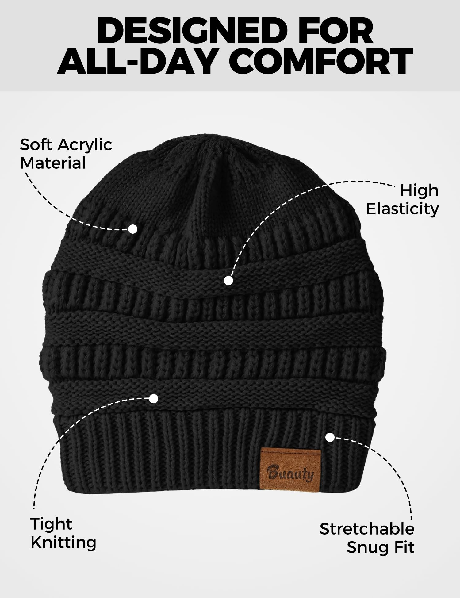 Black Slouchy Beanies for Women Cable Knit Winter Hats Ladies Gifts Oversized Chunky Skull Cap Thick Warm Stocking Caps for Cold Weather Cute Fashionable Spring Fall Beanies Hat Snow Caps Christmas