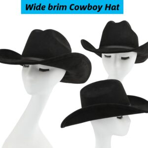 BESOOGII Wide Brim Felt Cowboy Hat for Women Men Western Cowgirl Hats (L, Black)