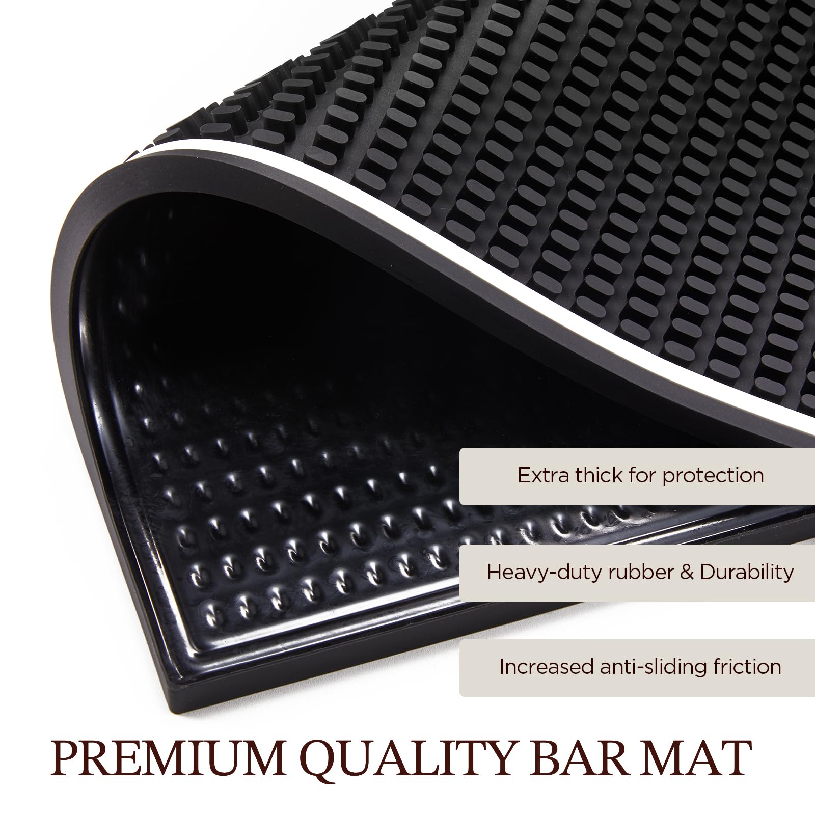 KITESSENSU Heavy Duty Bar Mat - Durable Rubber Bar Mat for Countertop & Home Bar - Large Size Bar Drink Mat for Bartending, Glass Drying & Spill Proof - 18" x 12" x 0.4"