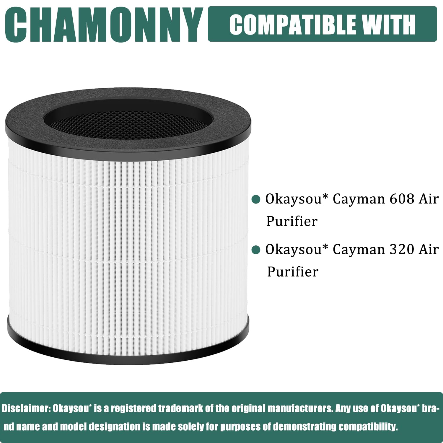 CHAMONNY Cayman 608/320 Filter Replcement, Compatible with Okaysou(Oksou) Cayman 608/320 Air Purifier, 3-in-1 H13 True HEPA Filter and Activated Carbon Filter, 2 Pack