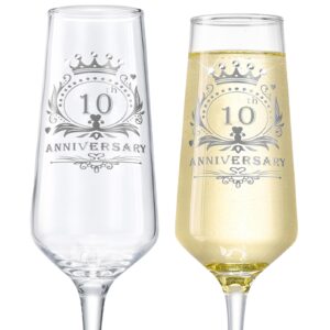 roxburgh 10th wedding anniversary champagne flutes gifts set of 2, 10th anniversary decorations 7 oz crystal champagne glasses, wedding gifts, couples, parents anniversary