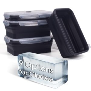 extra large ice block mold for ice bath cold plunge accessories, 4 pack for 10lb ice, stackable water chiller ice tray ice cube molds with lids, silicone collapsible food storage containers, black