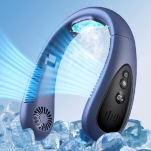 neck air conditioner, 5000mah portable neck fan with semiconductor cooling airflow bladeless usb neck fans portable rechargeable with 3 speeds, led display, personal fan for outdoor travel indoor