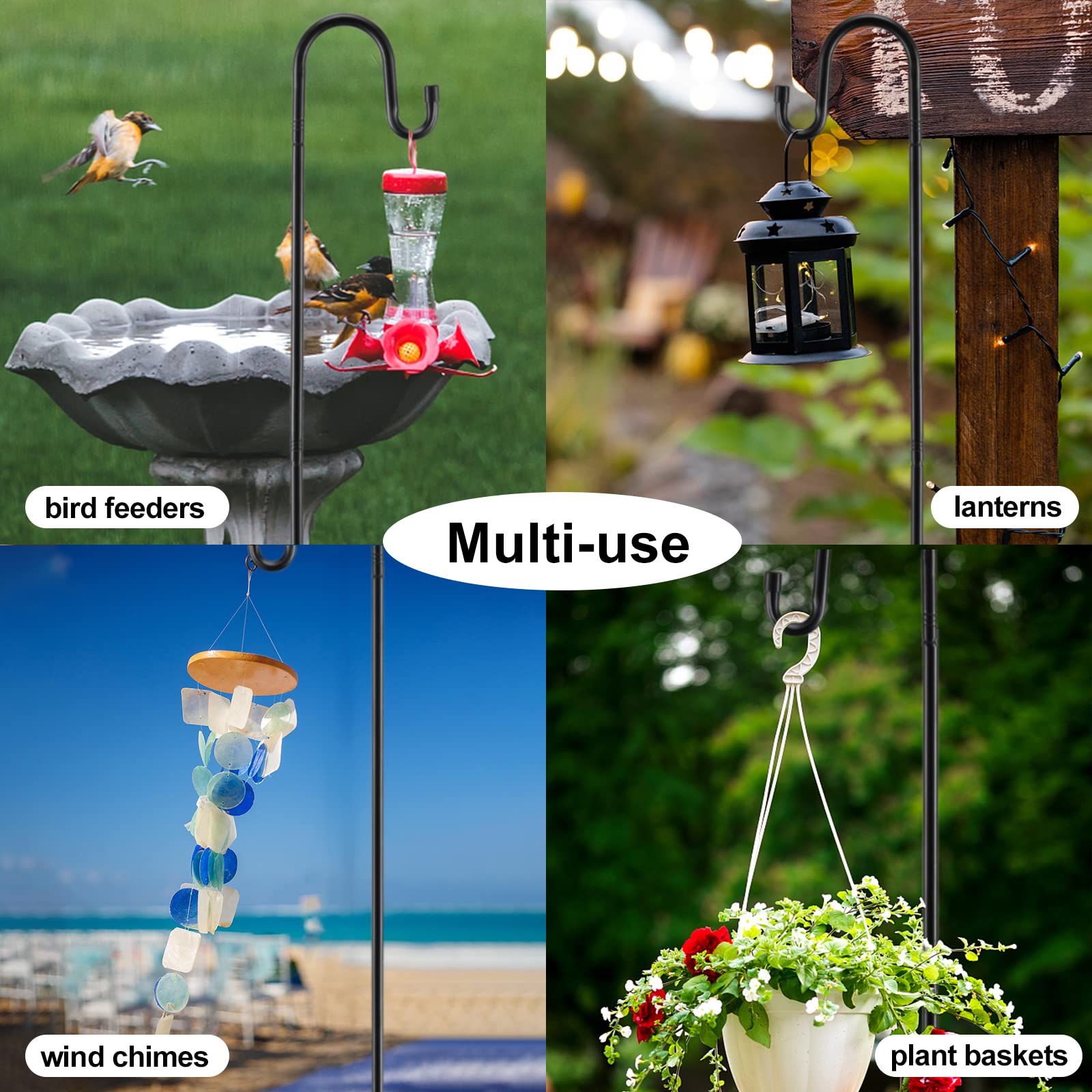 COCONUT Shepherds Hook for Outside, 62 Inch Adjustable Bird Feeder Pole with 5 Prong Base, Garden Hanger Stand for Hummingbird Feeder, Wind Chime, Lantern