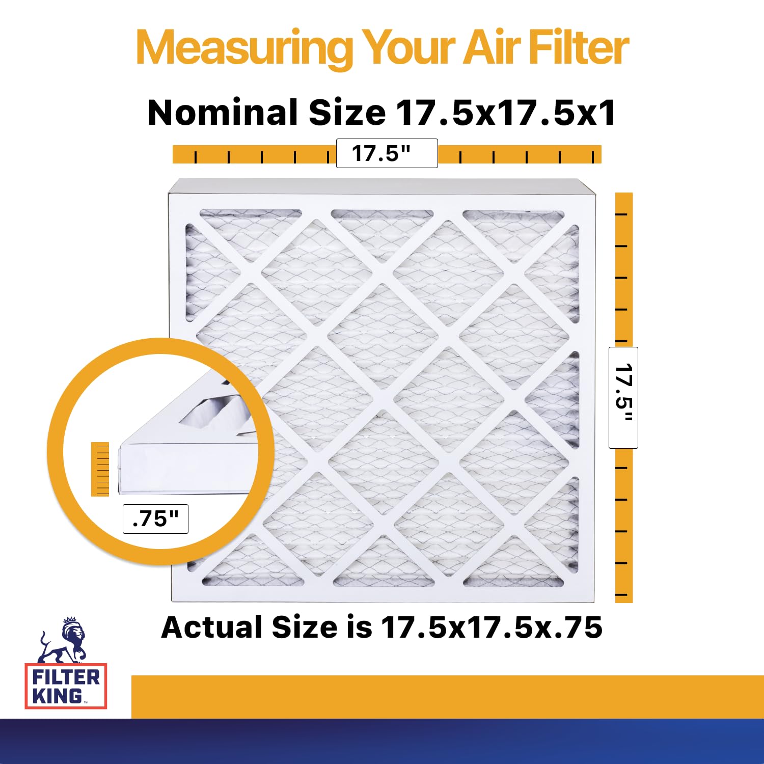 Filter King 17.5x17.5x1 Air Filter | 4-PACK | MERV 13 HVAC Pleated A/C Furnace Filters | MADE IN USA | Actual Size: 17.5 x 17.5 x .75"