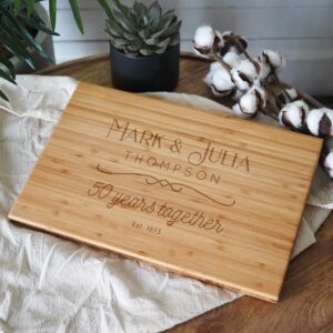 Anniversary Cutting Board, 25th Anniversary Gift 50th Anniversary Gift 40th Anniversary cutting board gift for Parents (10x15 Inch Rectangle, Anniversary 2, Bamboo)