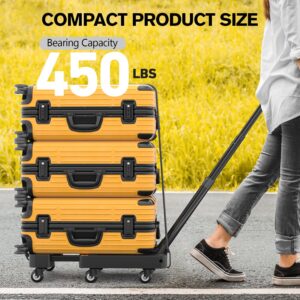 [Upgraded Version] Folding Hand Truck Dolly, 450LBS Heavy Duty Luggage Cart, Utility Cart with 6 Wheels & 2 Elastic Ropes for Luggage Travel Moving Shopping Airport Office Use